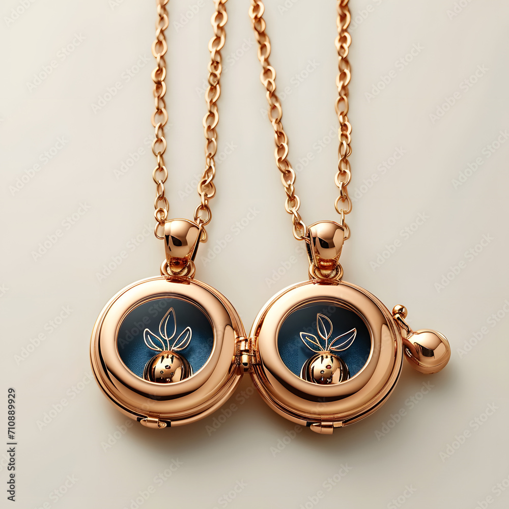 Matching lockets with miniature photos isolated on white background ...
