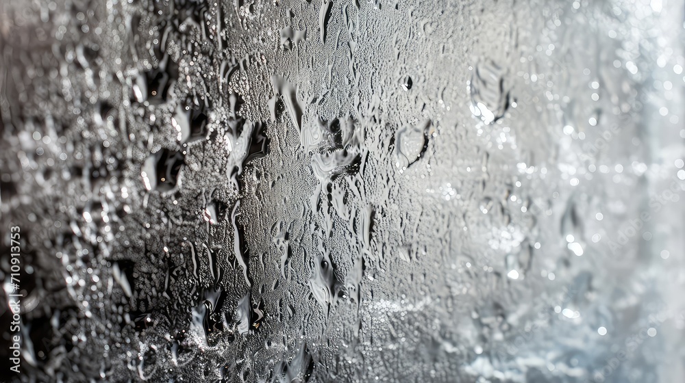 Close-up of condensation on the glass surface, highlighting the complex ...