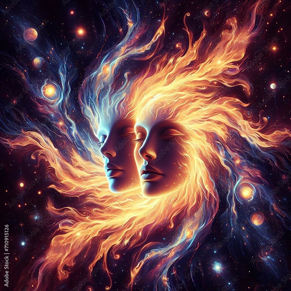 Twin flame couple. Soulmates. The concept of magical, esoteric, tantric ...