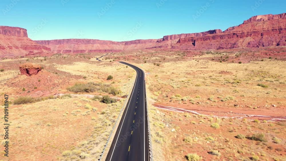 Intercity highway of black asphalt and yellow markings that pass ...