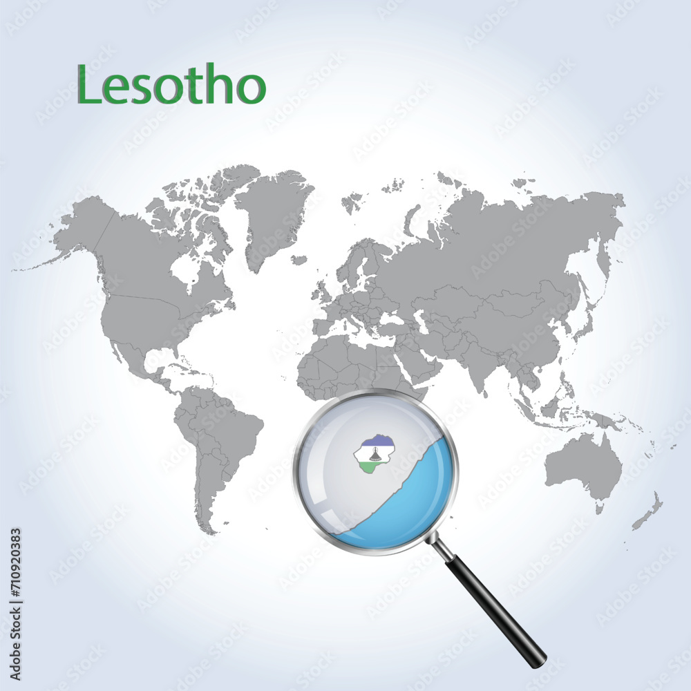 Magnified map Lesotho with the flag of Lesotho enlargement of maps ...