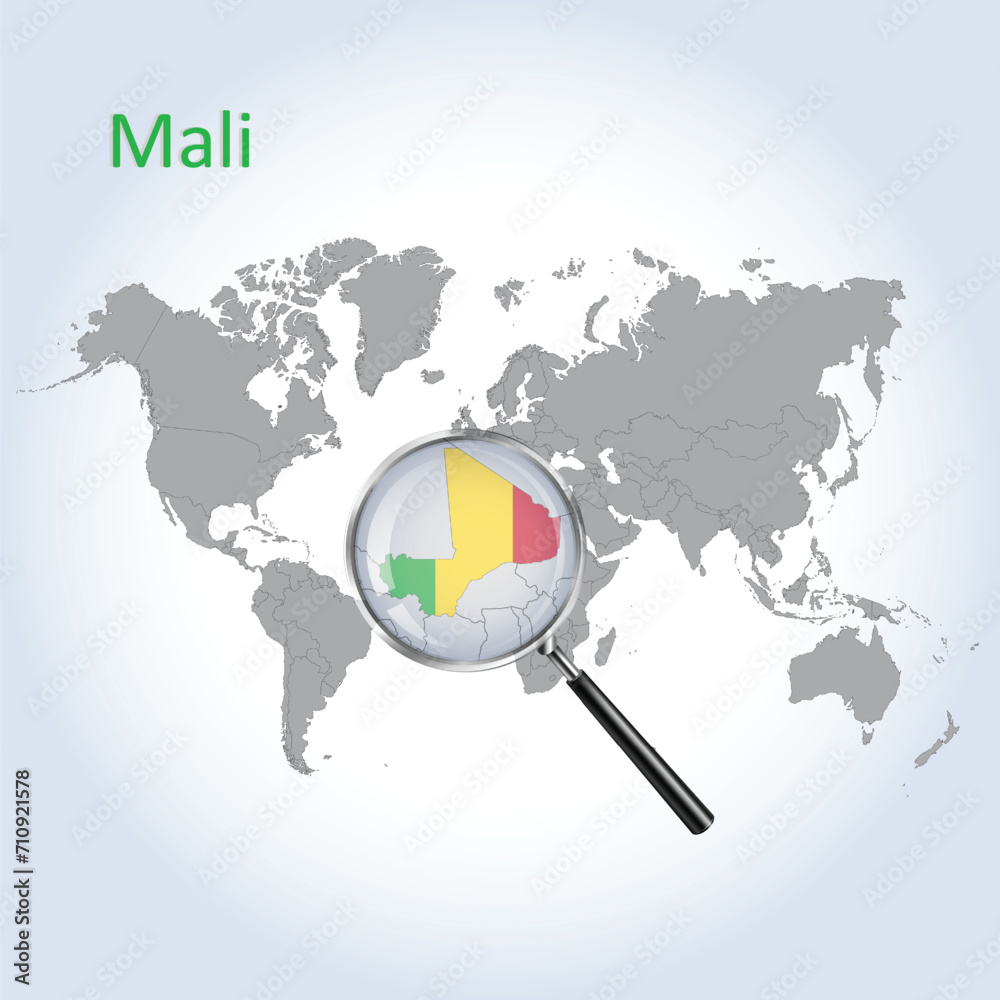 Vetor de Magnified map Mali with the flag of Mali enlargement of maps, Vector art do Stock ...