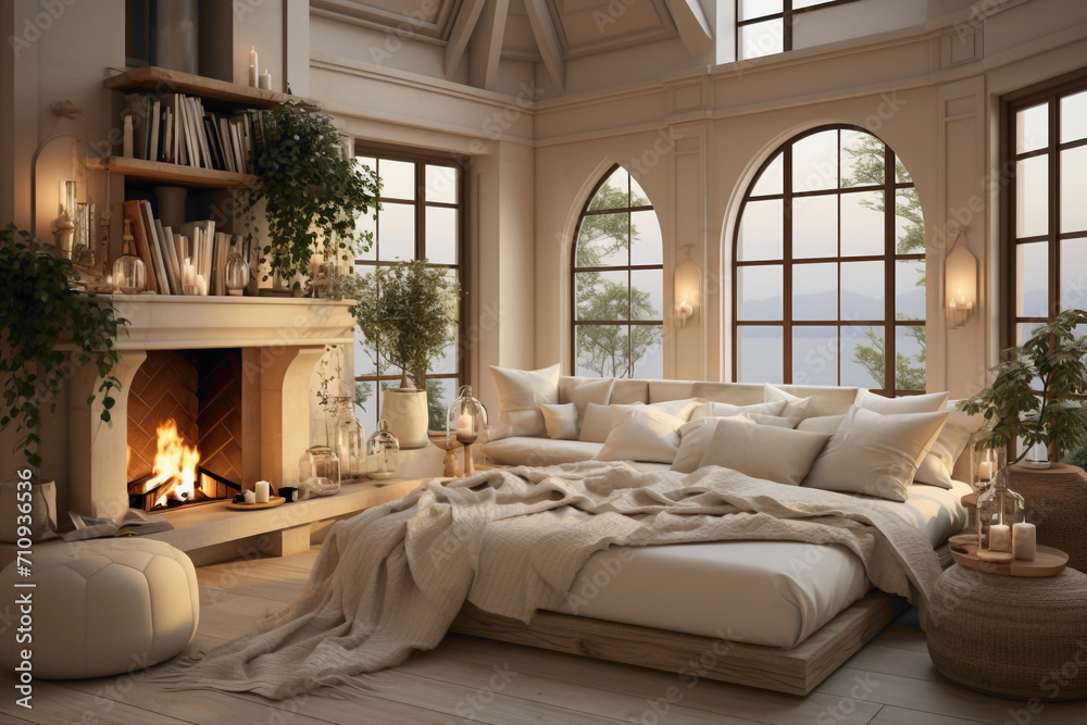 Nestle into the snug ambiance of a room enveloped in soft beige hues ...