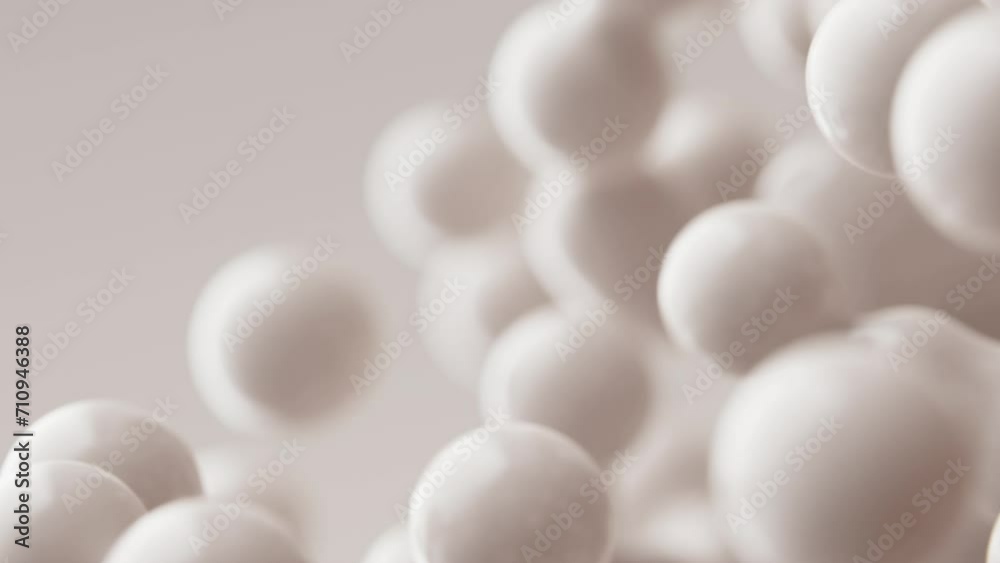 Abstract 3D render animation slow motion moving milky white milk orbs ...