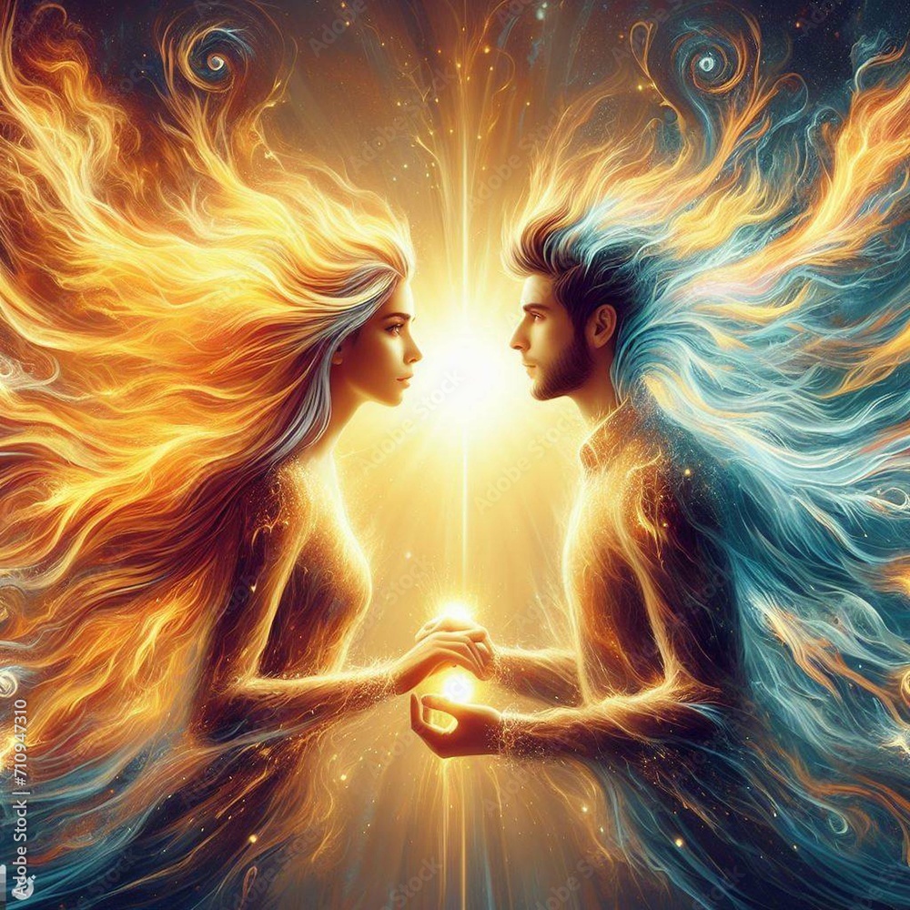 Ilustração do Stock: Twin flame couple. Soulmates. The concept of ...