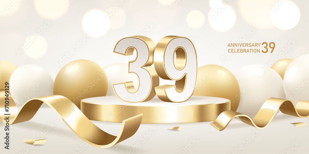 39th Anniversary celebration background. Golden 3D numbers on round ...