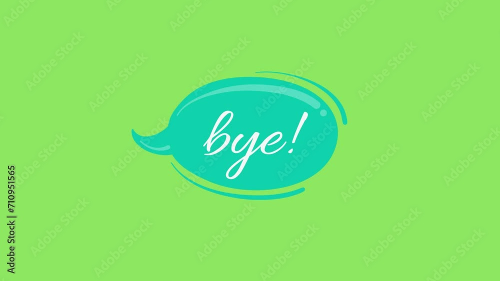 BYE typo on blue textbox style speech bubble symbol on green screen ...