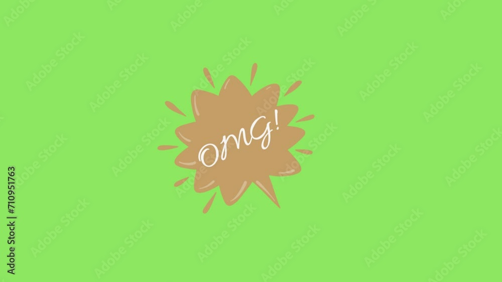 OMG typo on brown sun style speech bubble symbol on green screen ...