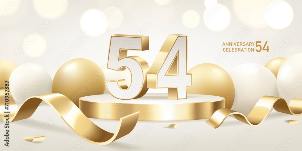54th Anniversary celebration background. Golden 3D numbers on round ...