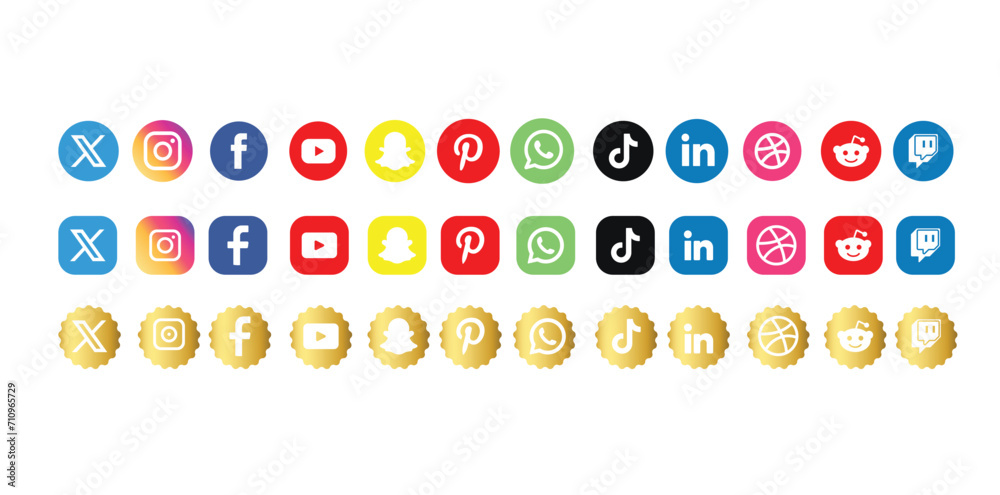 Facebook, twitter, instagram, youtube, snapchat, pinterest, whatsap, linkedin, Collection of ...
