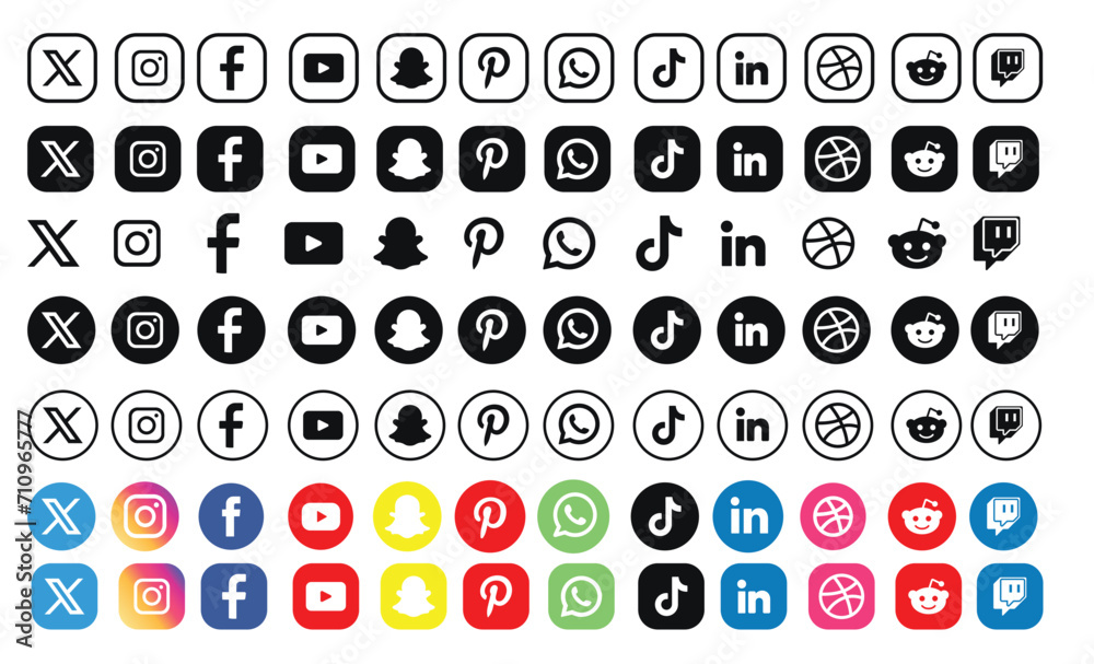 Facebook, twitter, instagram, youtube, snapchat, pinterest, whatsap, linkedin, Collection of ...