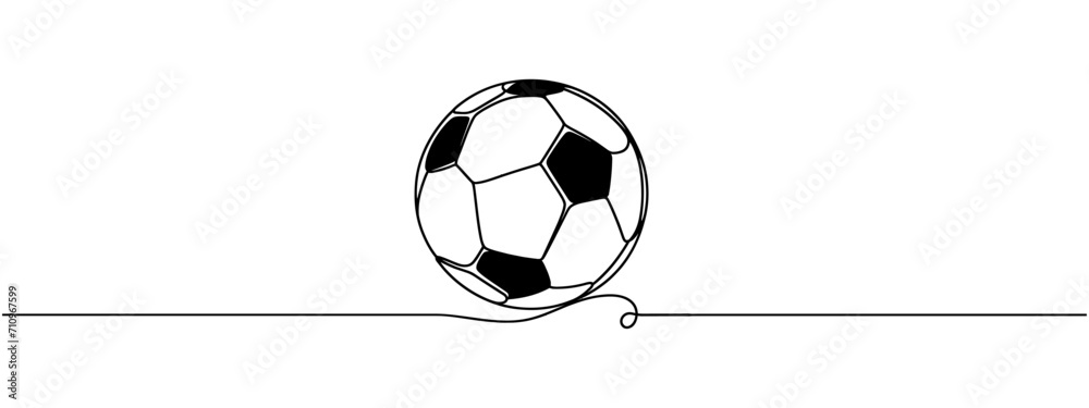 Continuous one line drawing of football ball in silhouette on a white ...