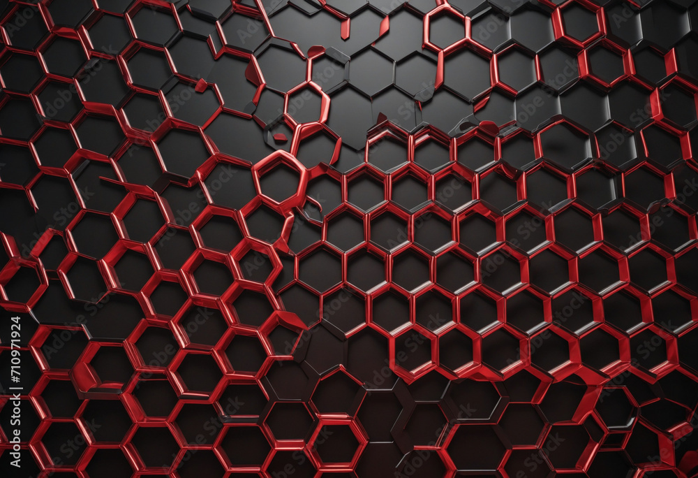 Closeup honeycomb grid texture with red light. Red and dark metal ...