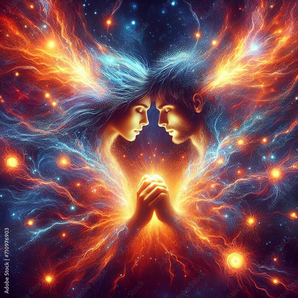 Twin flame couple. Soulmates. The concept of magical, esoteric, tantric ...