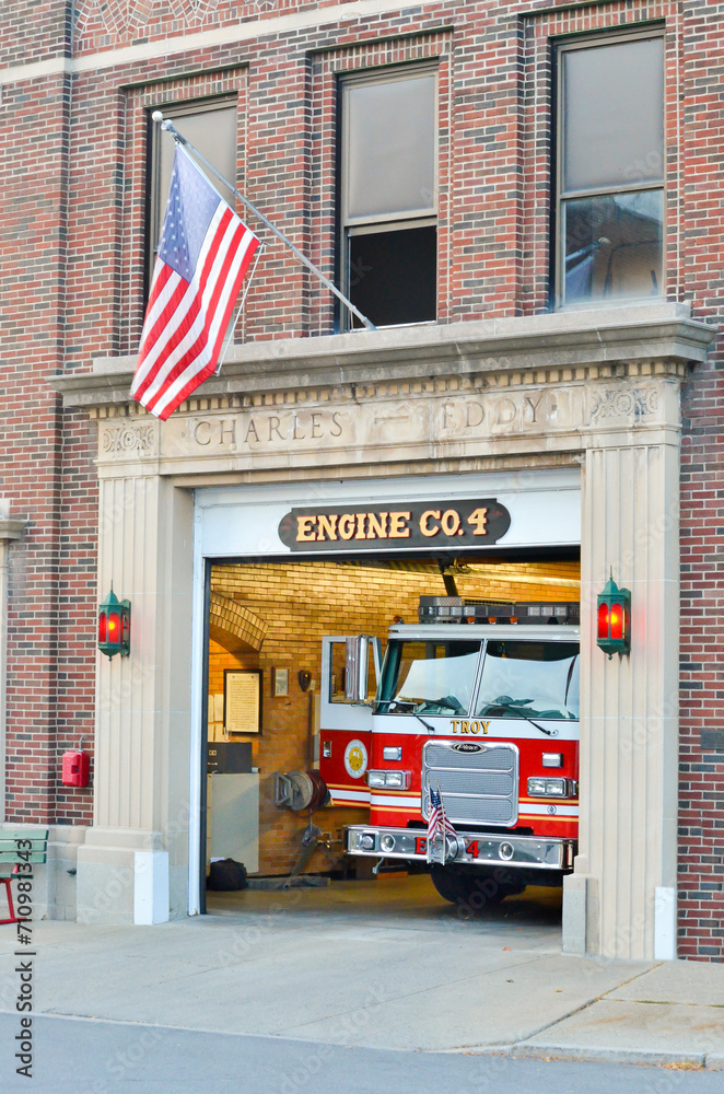 Troy, NY - USA: Charles Eddy Engine Company No. 4 showing antique fire ...