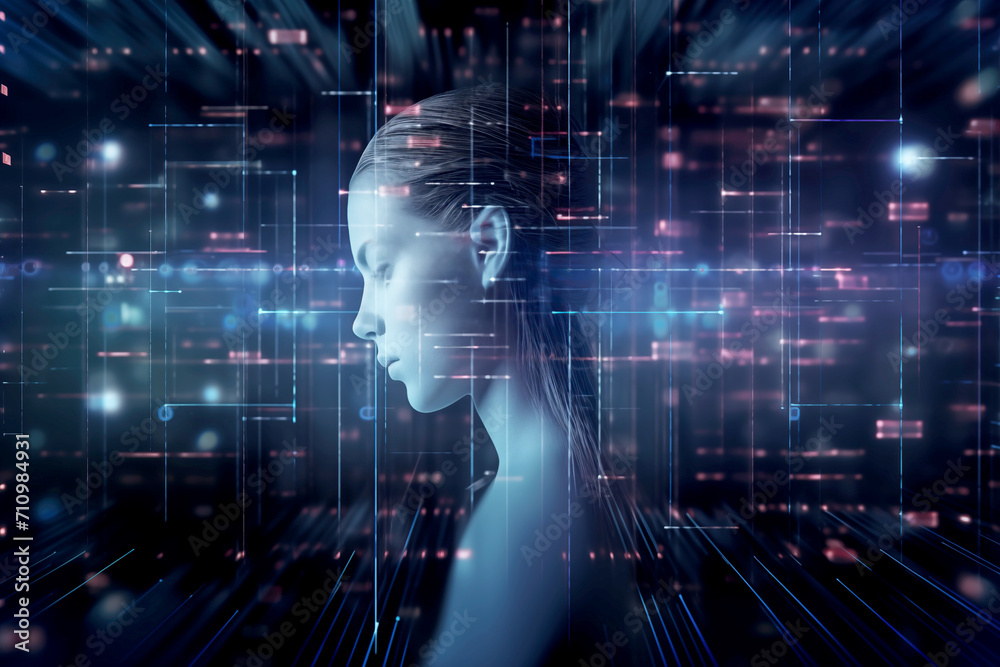 artificial intelligence AI woman technology big data digital world ...