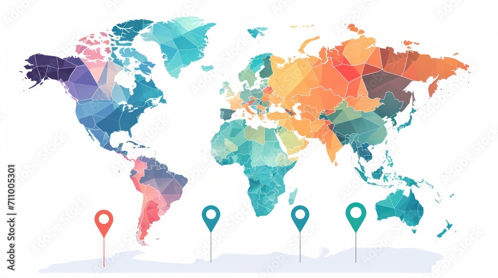 Vector world map with pointers Stock Illustration | Adobe Stock