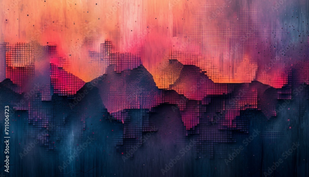 Present a digitally inspired texture with pixelated patterns, adding a ...
