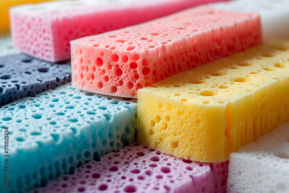 Cleaning sponge background, many washing sponges of different colors ...