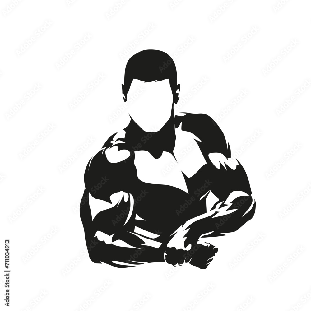 Bodybuilding logo, isolated vector silhouette of posing bodybuilder ...
