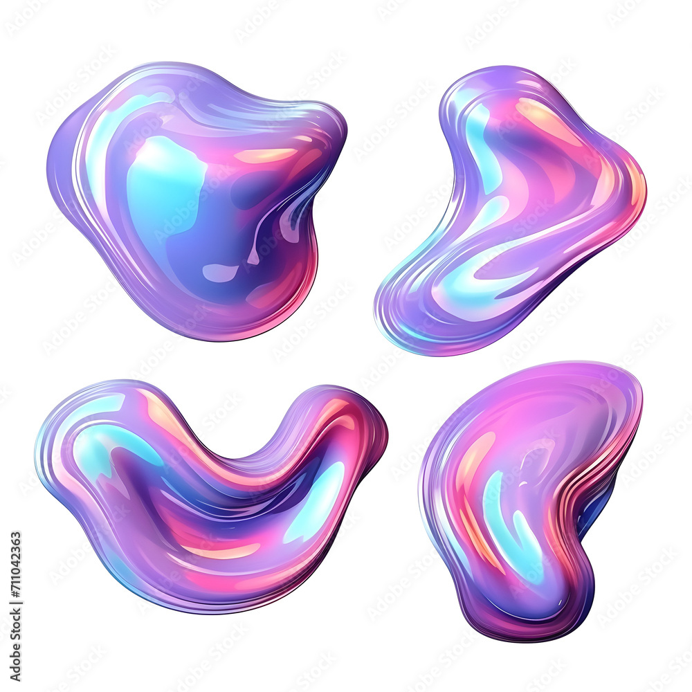 3d chrome y2k metal elements. Chrome Y2K melted, mercury shape 3d set ...