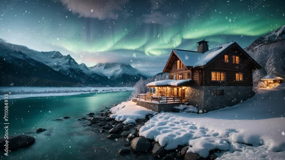 Winter Wonderland, Snow, Night, Sky, Aurora, Landscape Scenery, Village ...