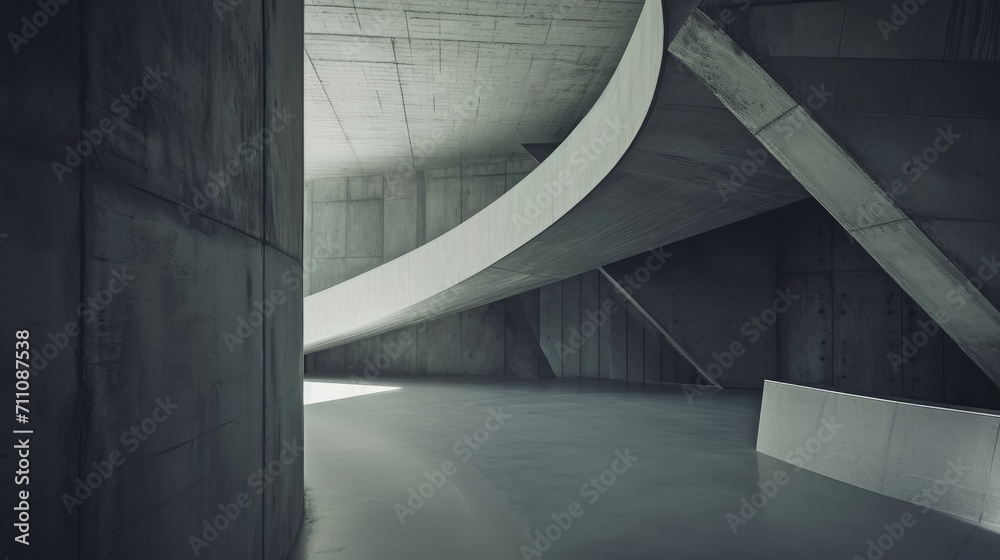 Abstract modern architecture with concrete walls and a curved white ...