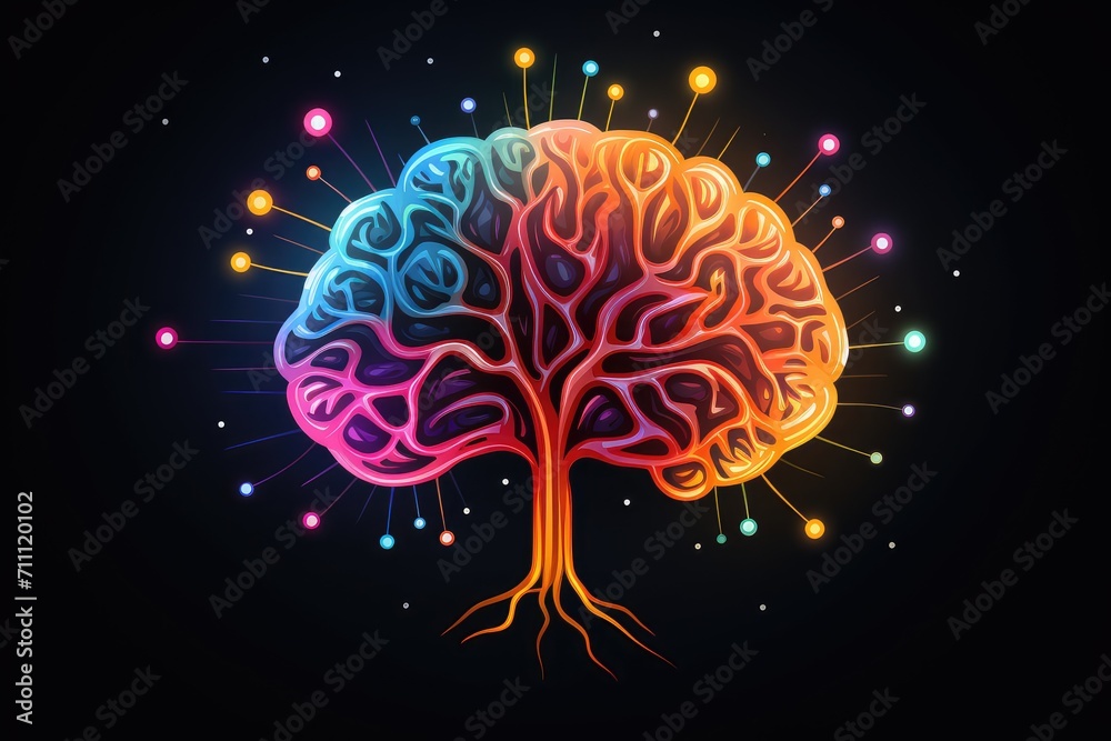 Colorful glowing vivid axon hillock, myelin sheath. Node of Ranvier and ...