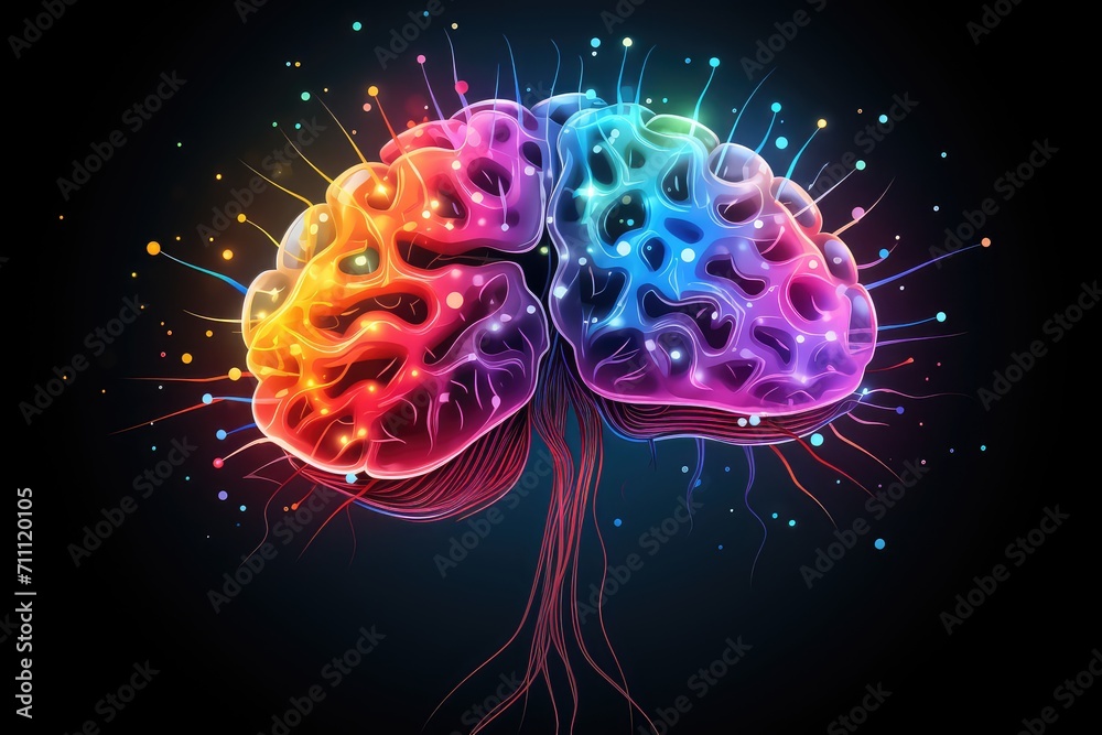 Colorful glowing vivid axon hillock, myelin sheath. Node of Ranvier and ...