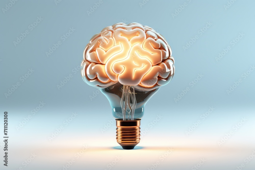 Brain Flashes luminous Brain Bulb. Light bulb brain energy, creativity ...
