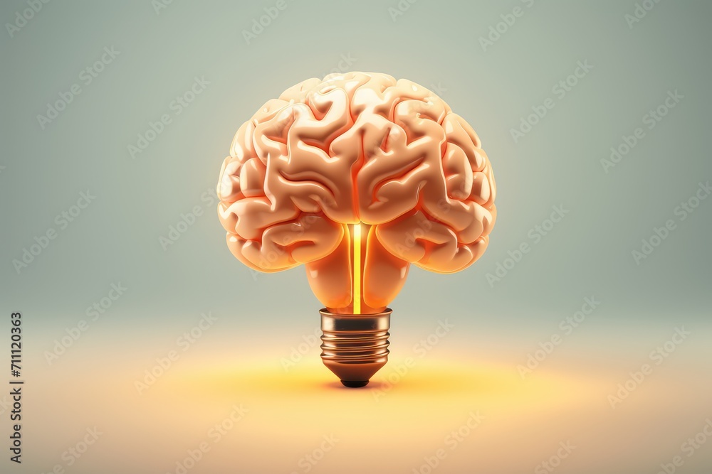Brain Flashes luminous Brain Bulb. Light bulb brain energy, creativity ...