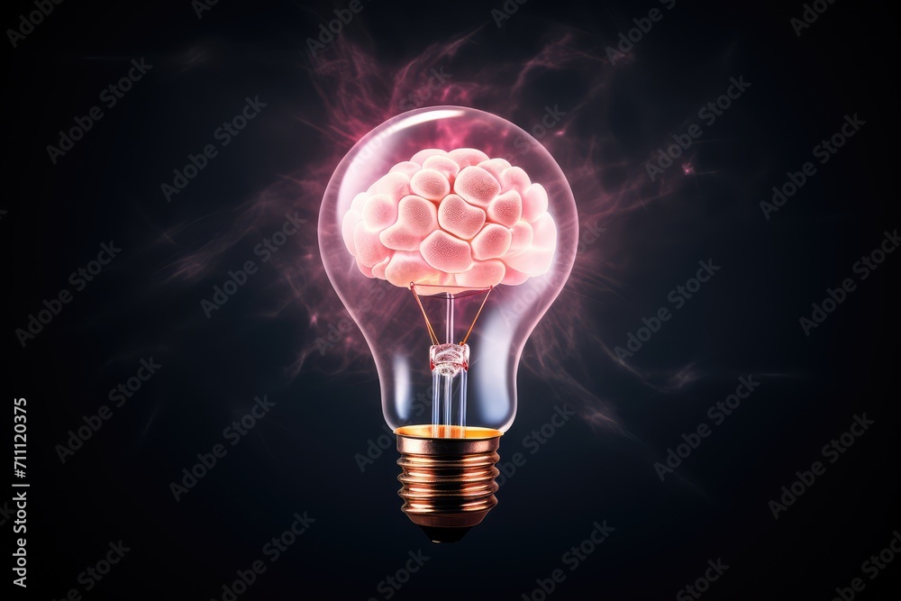 Brain Flashes luminous Brain Bulb. Light bulb brain energy, creativity ...