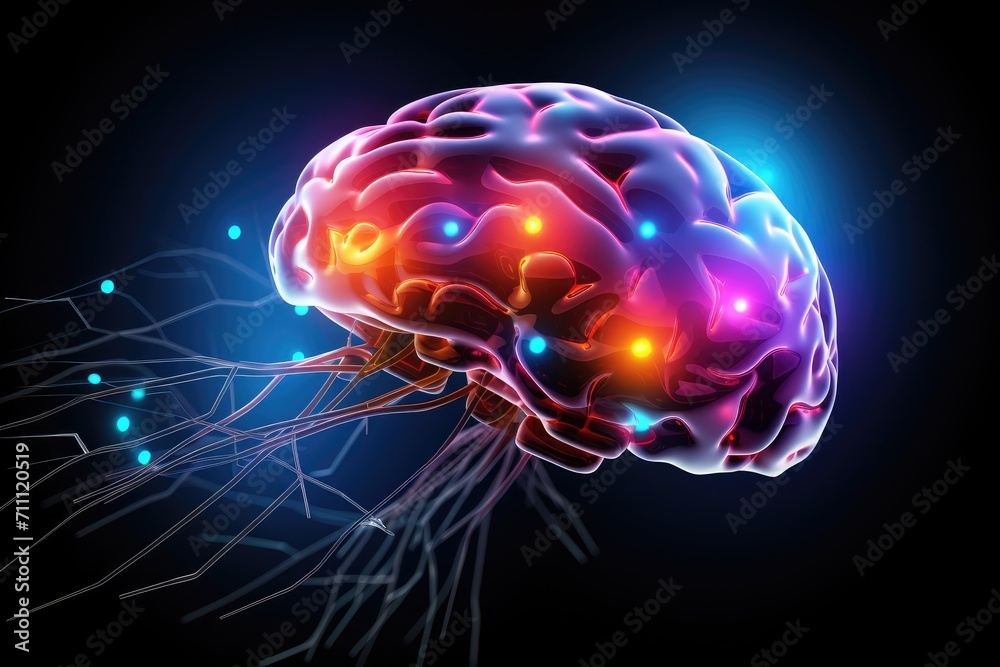 Colorful glowing vivid axon hillock, myelin sheath. Node of Ranvier and ...