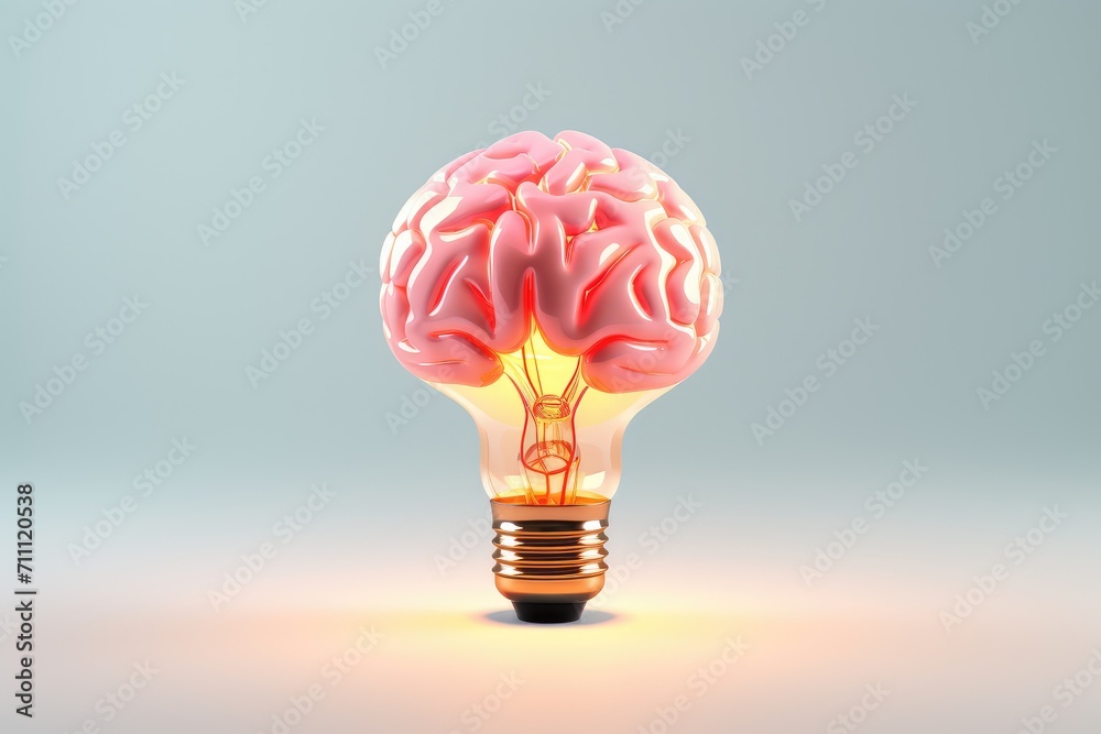 Brain Flashes luminous Brain Bulb. Light bulb brain energy, creativity ...