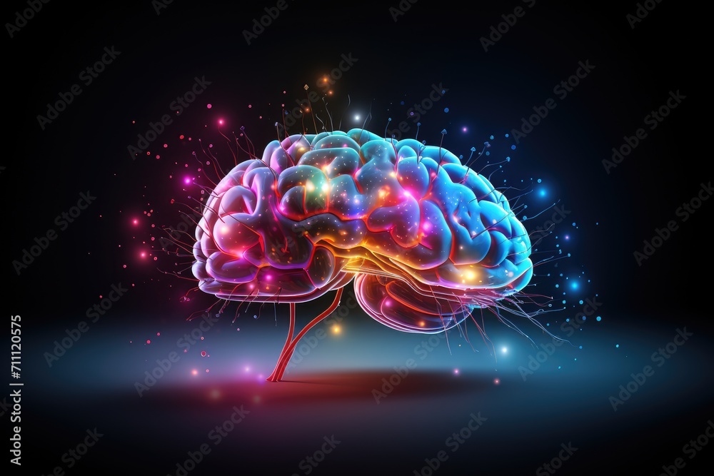 Colorful glowing vivid axon hillock, myelin sheath. Node of Ranvier and ...