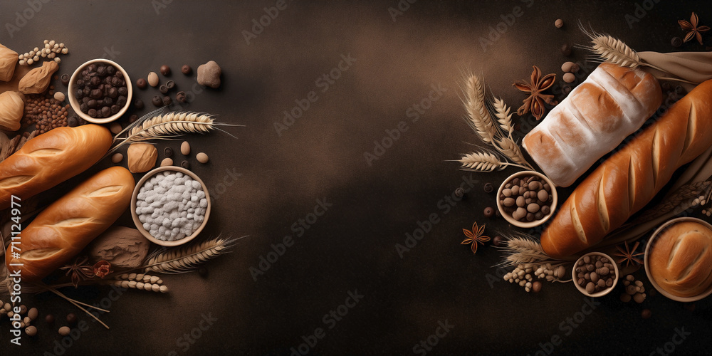 Bakery and pastry style border design with space to place text on dark ...