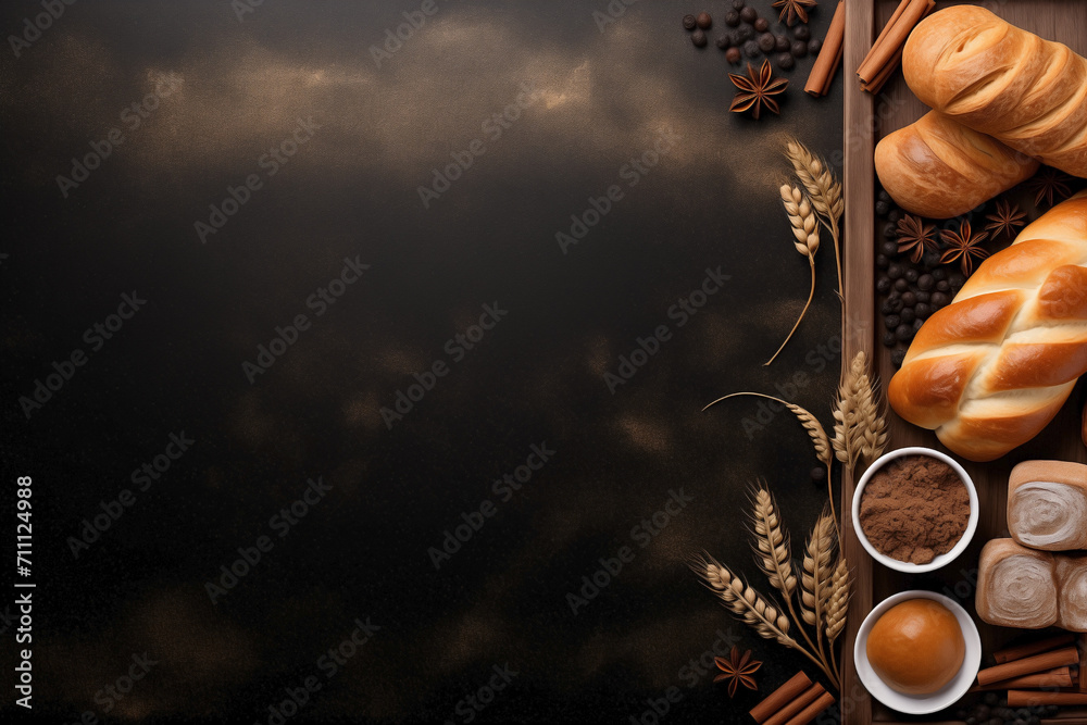 Bakery and pastry style border design with space to place text on dark ...