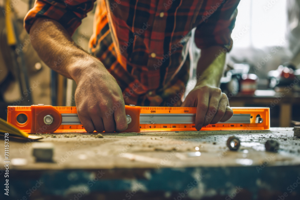 DIY home improvement with a level, a visual guide capturing a person ...