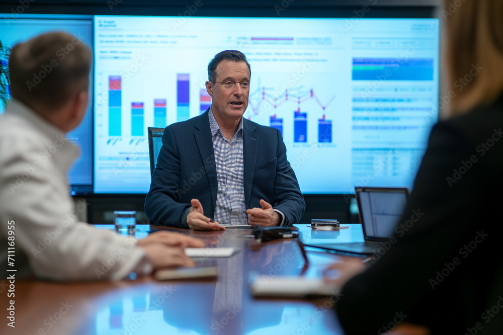 CEO Presenting Financial Growth to Colleagues ,A CEO confidently ...