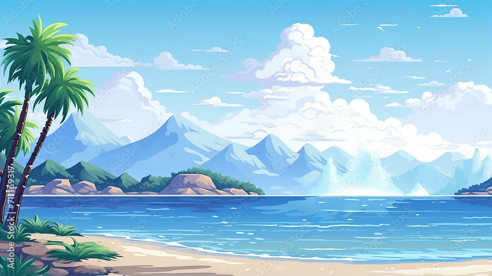 pixel art landscape with summer ocean beach 8 bit city park ilustração ...