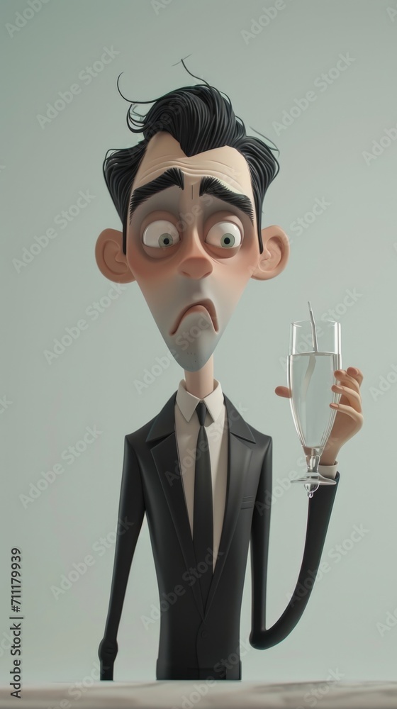 Cartoon digital avatar of a deadpan, monotone comedian with a ...