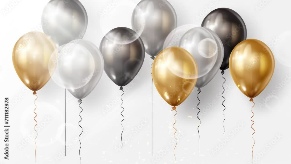 Balloons isolated on transparent background. grey black gold balloons ...