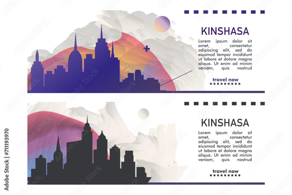 Kinshasa city banner pack with skyline, cityscape, landmark. Democratic ...