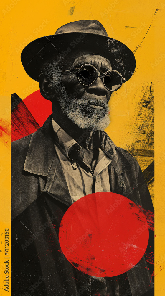 Close up portrait of an elderly African black man, modernist cutout ...