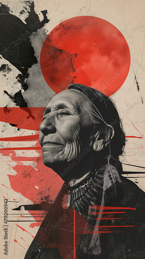 Digital art composition; modernist collage with ethnic profile of proud ...