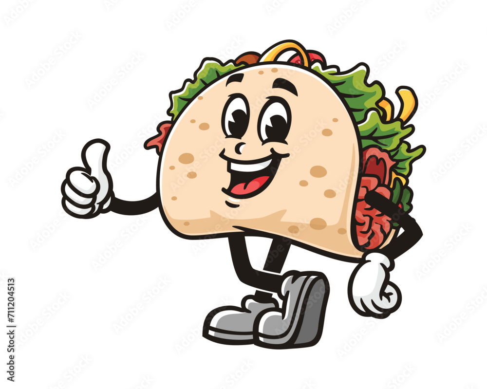 Taco with thumbs up and relax pose cartoon mascot illustration ...