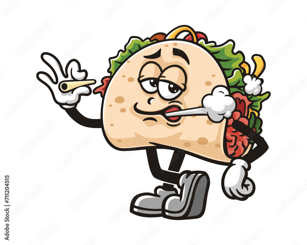 smoking Taco cartoon mascot illustration character vector clip art logo ...