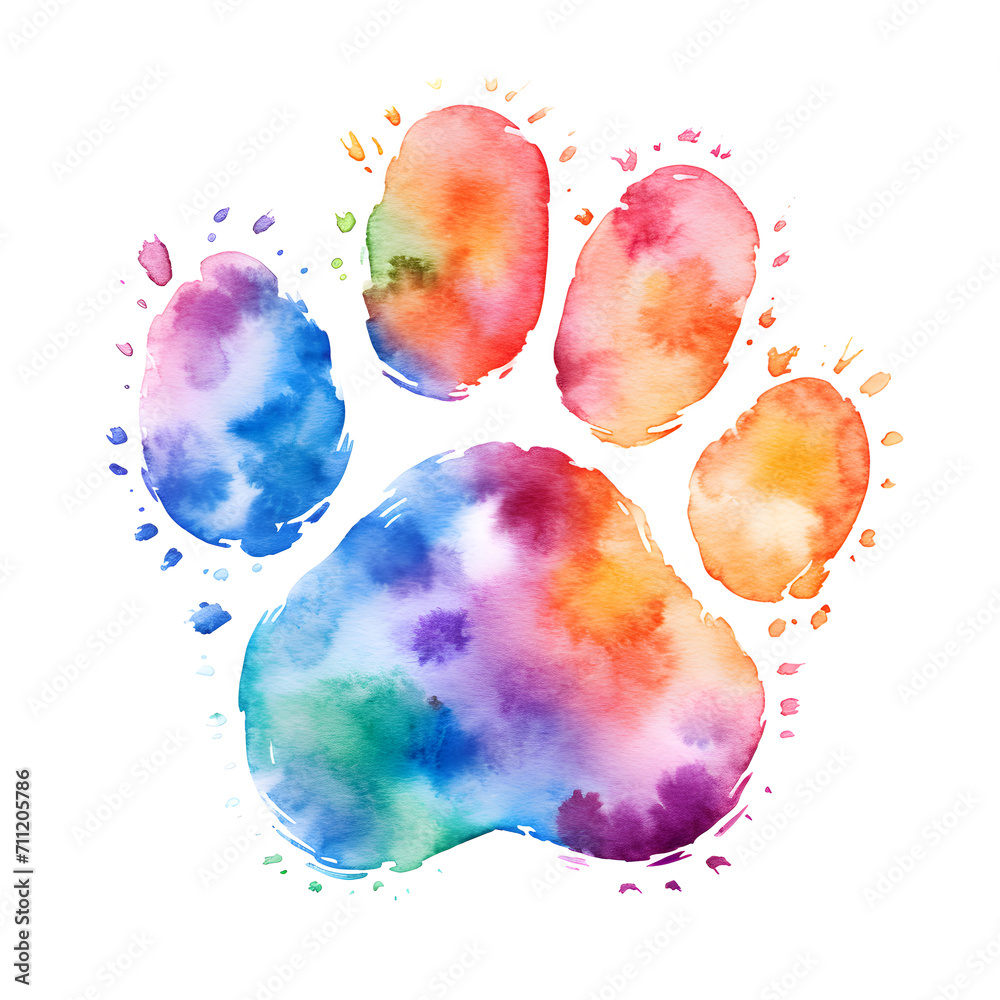 Colorful watercolor rainbow dog paw print Stock Illustration | Adobe Stock