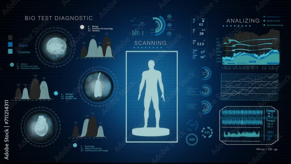 Healthcare HUD interface full scan and examination of the human body ...