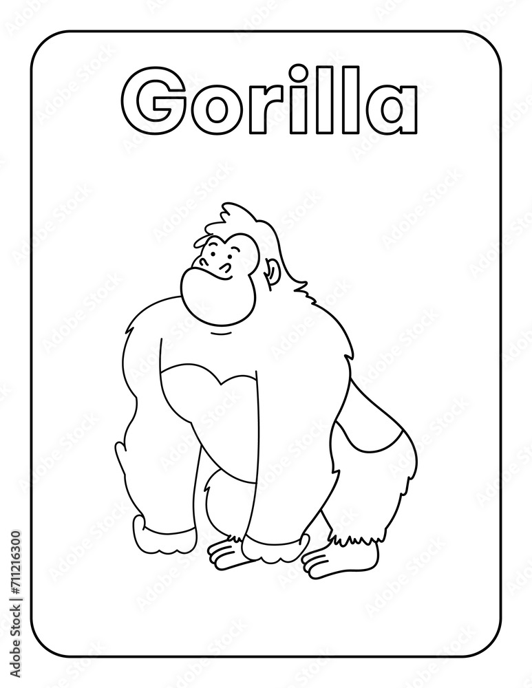Coloring Page For Kids Coloring Book Cute Cartoon Gorilla Jungle
